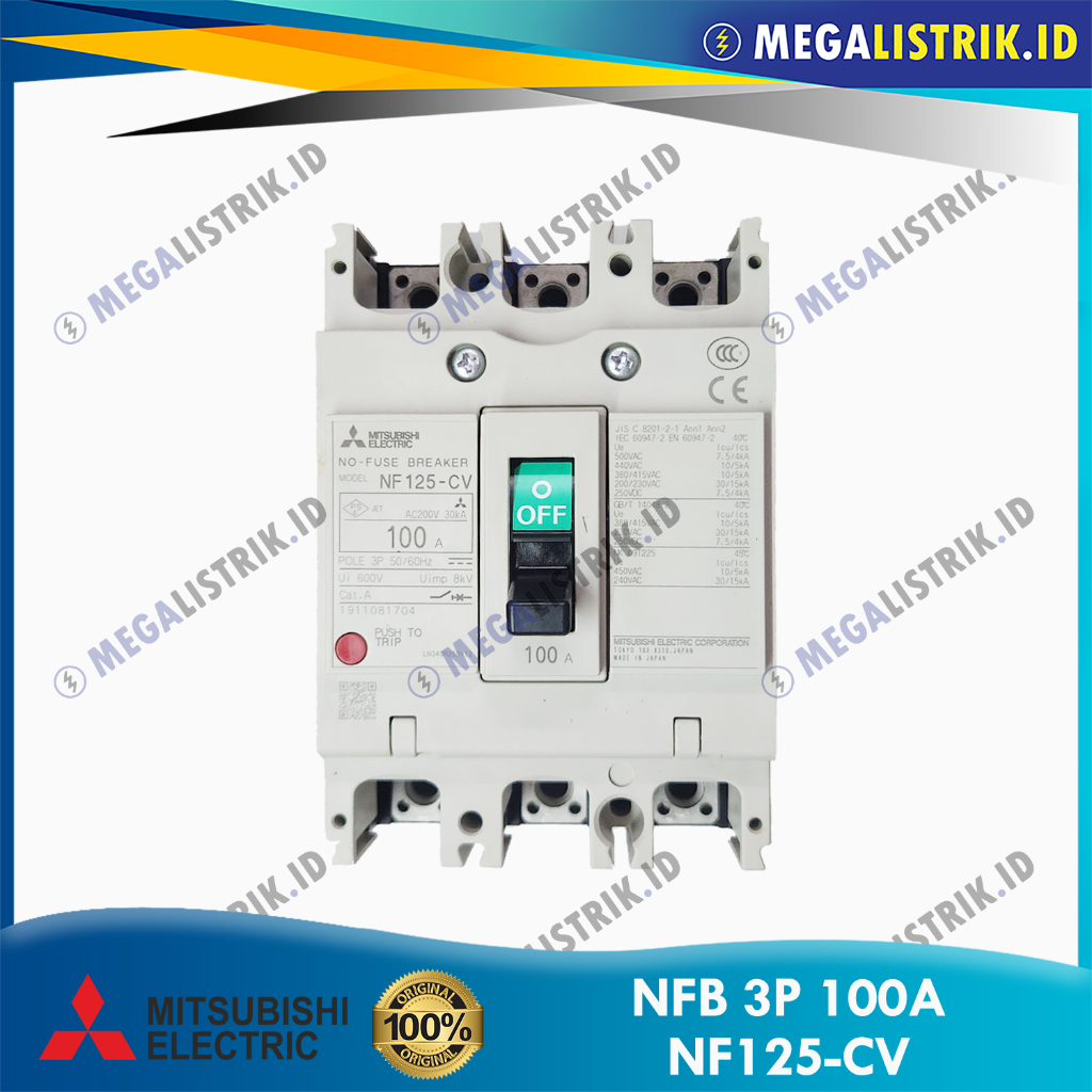 Jual MITSUBISHI NFB 3P 100A NF125-CV / MCCB / NO FUSE BREAKER NF125CV 3 PHASE 100 AMPERE ...