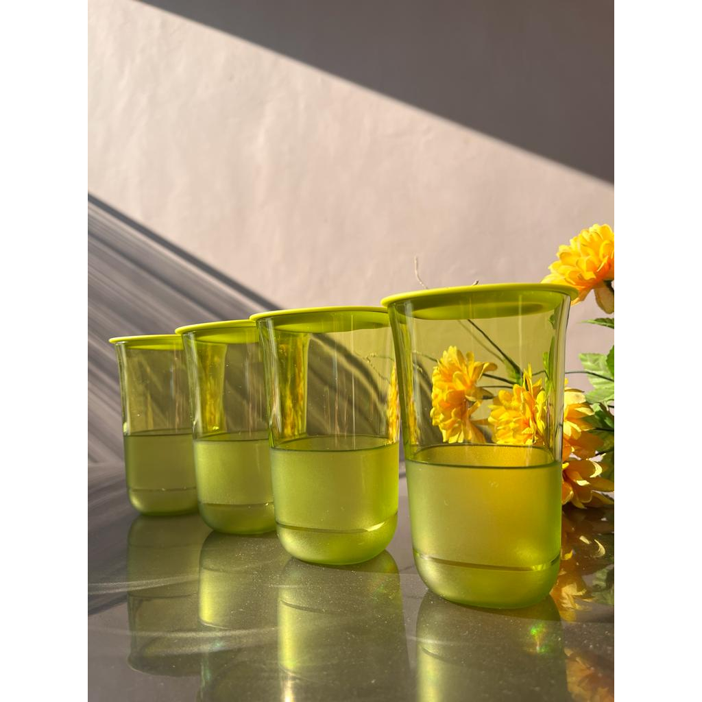 Jual Gelas Tupperware Classy Crystalline Glass with cover set (4) pcs ...