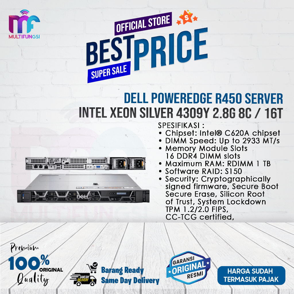 Jual DELL PowerEdge R450 Server / Intel Xeon Silver 4309Y 2.8G 8C / 16T ...