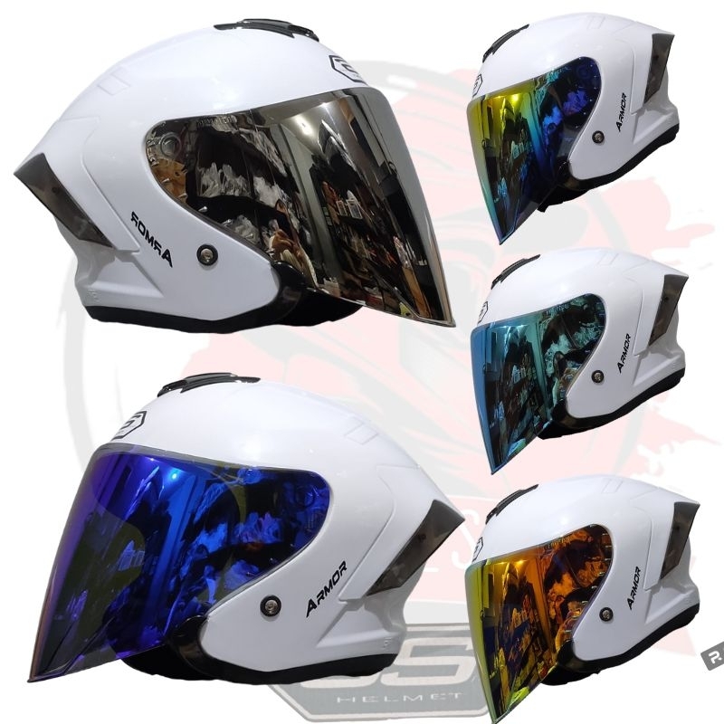 Jual HELM JS ARMOR HALF FACE VISOR IRIDIUM WARNA WHITE / PUTIH SNI ...
