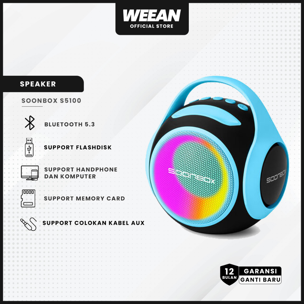 Jual WEEAN Speaker Bluetooth Soonbox S5100 + Mic LED Light Speaker TWS Wireless Speker Bluetooth ...