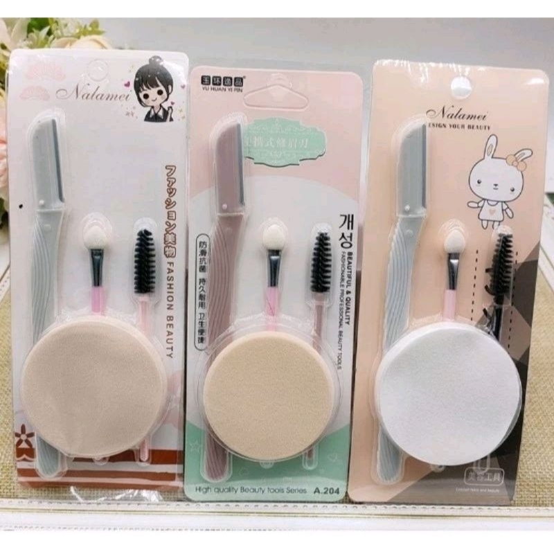 Jual ALAT MAKE UP sponge wajah + make up mata isi 4 macam (pisau alis, brush eyeshadow, brush ...