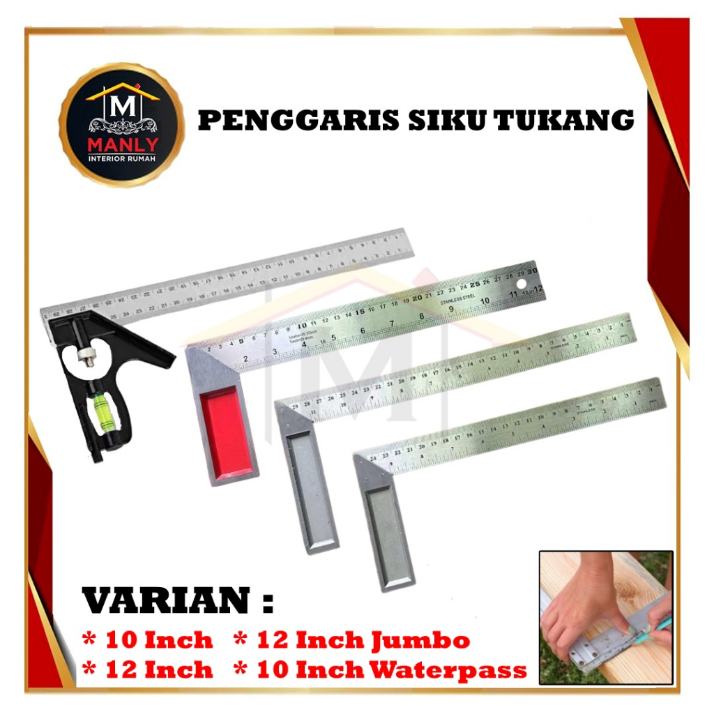 Jual Penggaris Siku Tukang 25 cm 10 inch 30 cm 12 inch Siku Tukang L Waterpass Penggaris alat ...