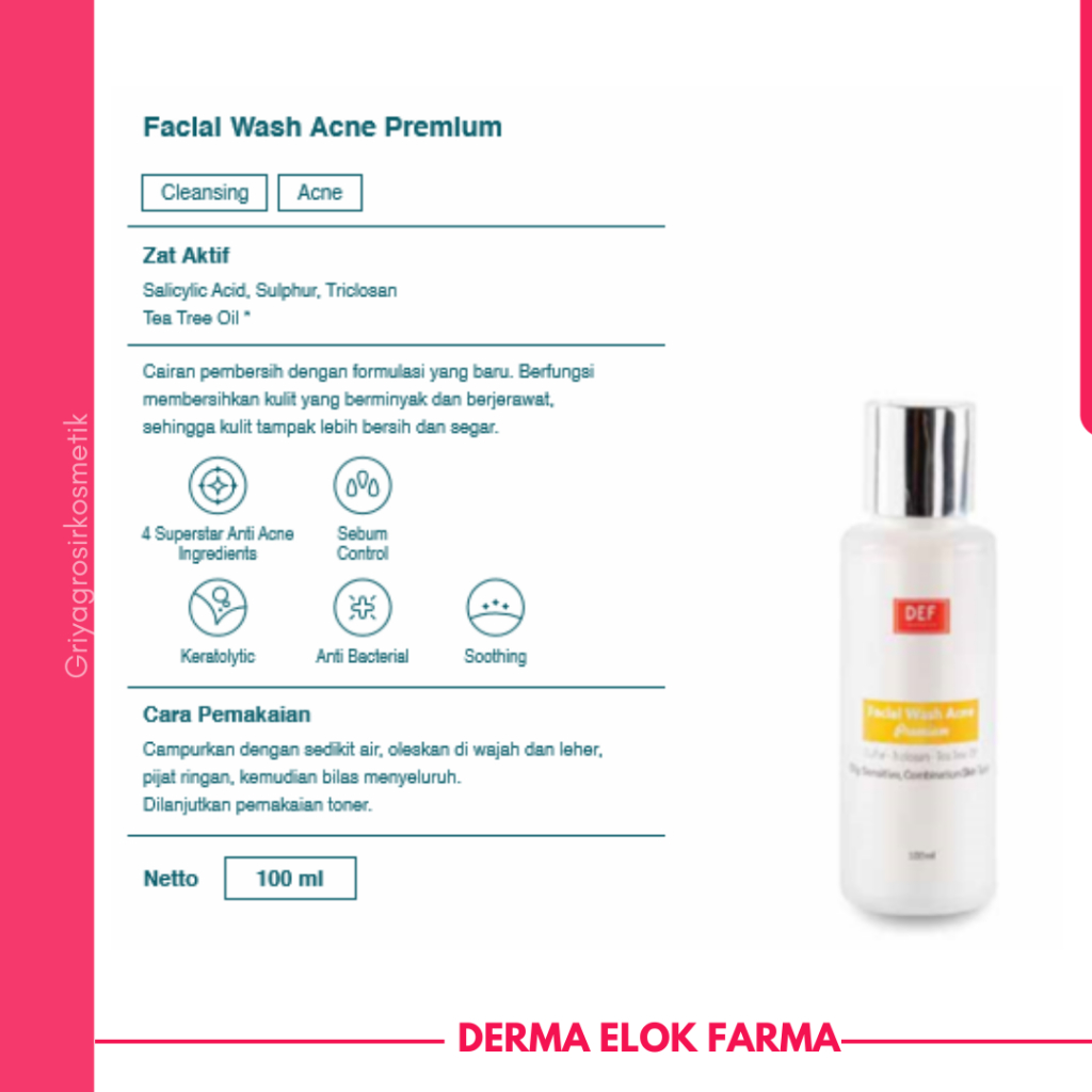 Jual DEF Facial Wash Acne Premium Derma Elok Farma | Shopee Indonesia