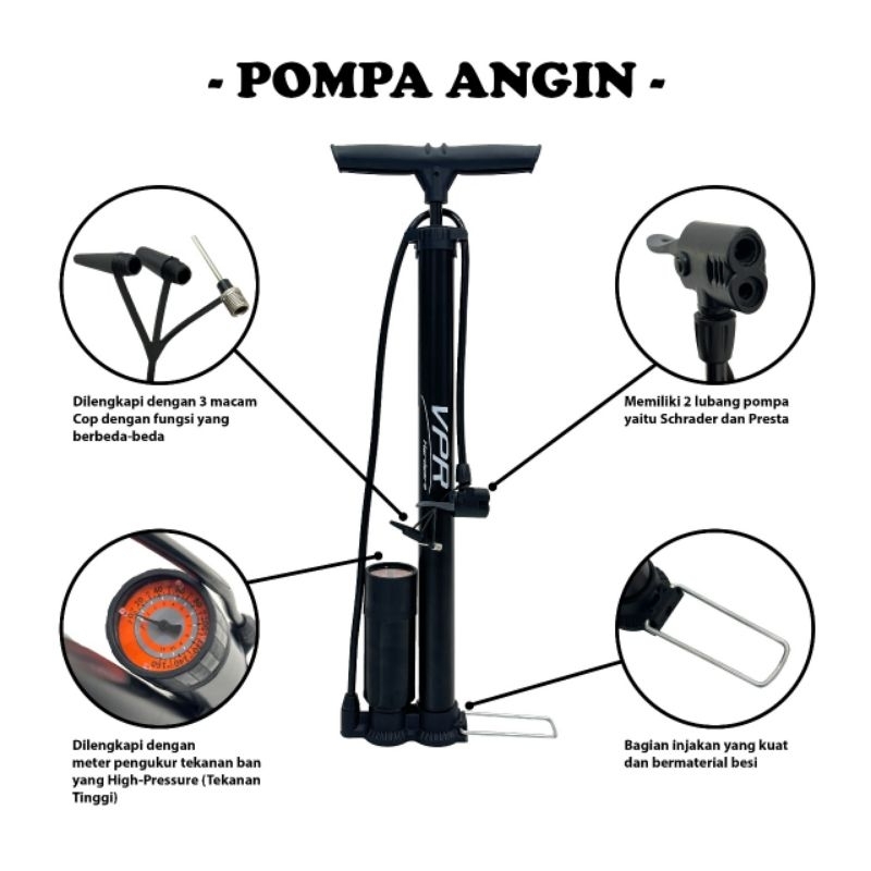 Jual VPR Pompa Angin Ban Sepeda Dan Motor kompa sepeda meter tekanan ...