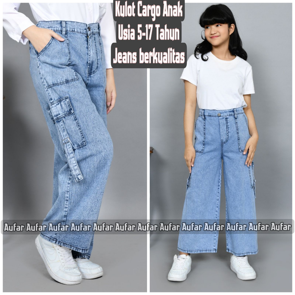 Jual celana kulot jeans cargo anak perempuan jeans original | Shopee Indonesia