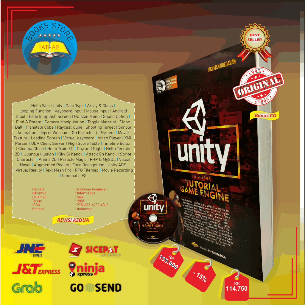 Jual Buku Unity Tutorial Game Engine Revisi Kedua Rickman Roedavan Plus ...