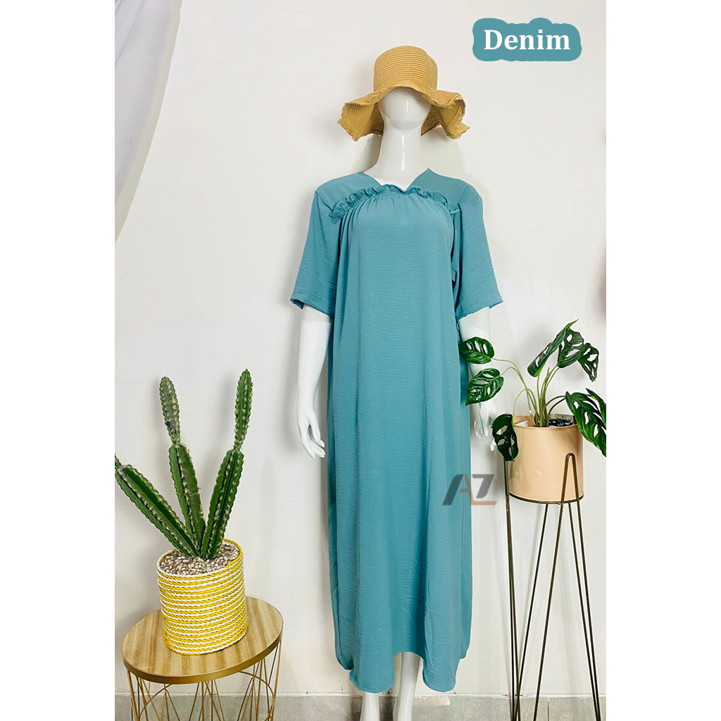 Jual Home Dress Serut Dada Panjang Crinkle Premium / Baju Long Daster Kekinian Fashion Wanita ...