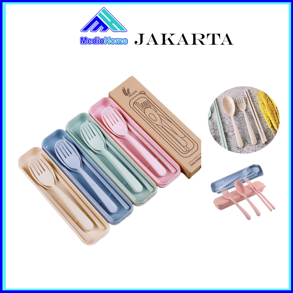 Jual Mediohome Sendok Set Jerami Wheat 3 in 1 Alat Makan Set Jerami ...