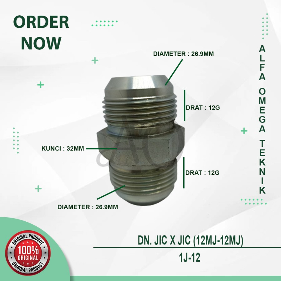 Jual ADAPTOR DOUBLE NEPEL SELANG HYDRAULIC JIC 3/4" x JIC 3/4" 12MJ x ...