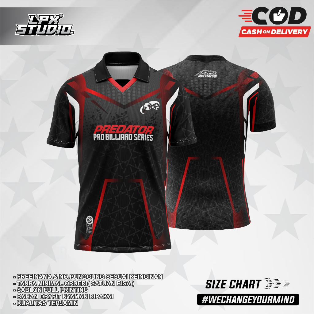 Jual Jersey Billiard Black Red Predator Custom Free Name Set Sport ...