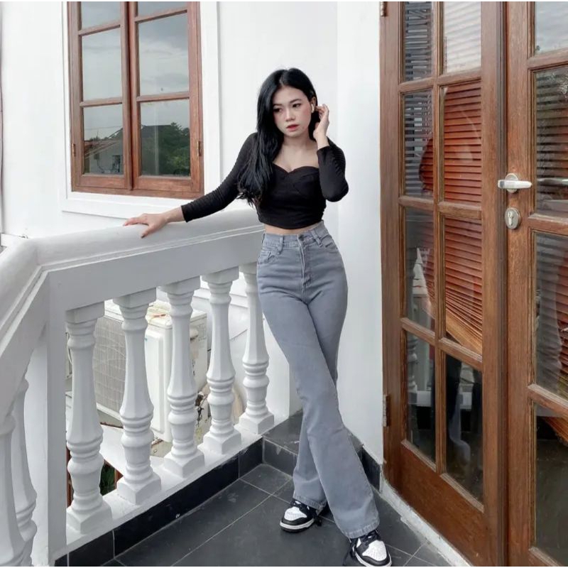 Jual Celana Cutbray Jeans Premium Super | High Waist Cutbray Streach ...