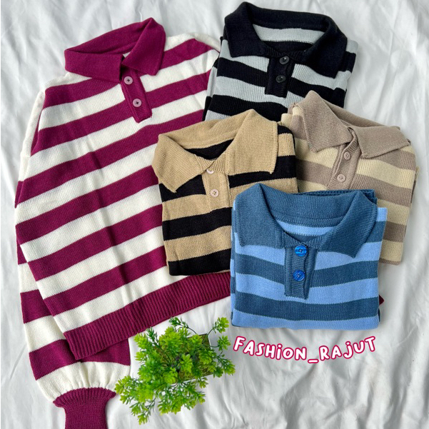 Jual SWEATER RAJUT POLO KANCING CROP MOTIF BLASTER/ATASAN RAJUT WANITA ...
