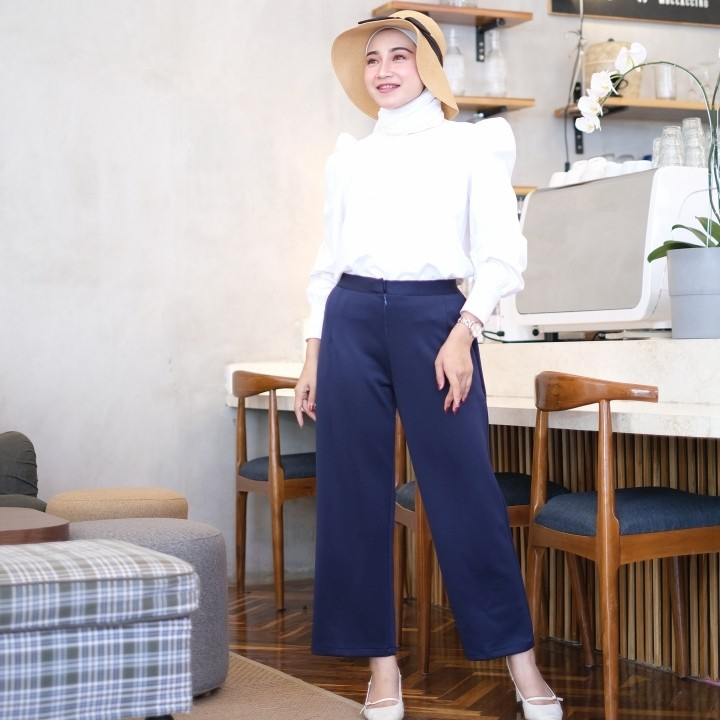 Jual Celana Kulot Wanita Panjang Hitam Putih Polos / Celana Kerja Kantor Wanita Skuba / Kulot ...