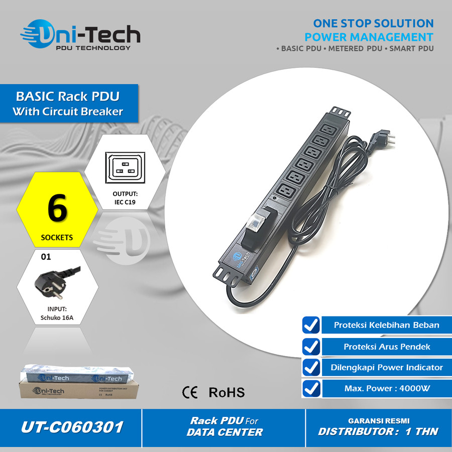 Jual PDU Socket C19 - 6 Outlet / Holes / Ports with MCB And Optional ...