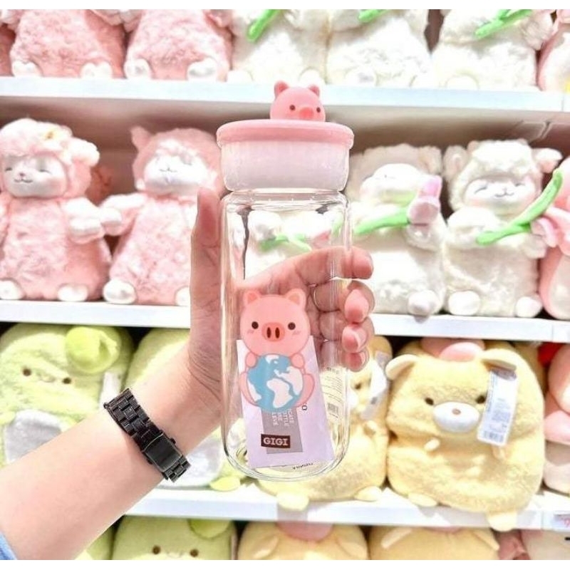 Jual Botol Minum Kaca-MINISO GIGI Pig Series High Borosilicat Water ...