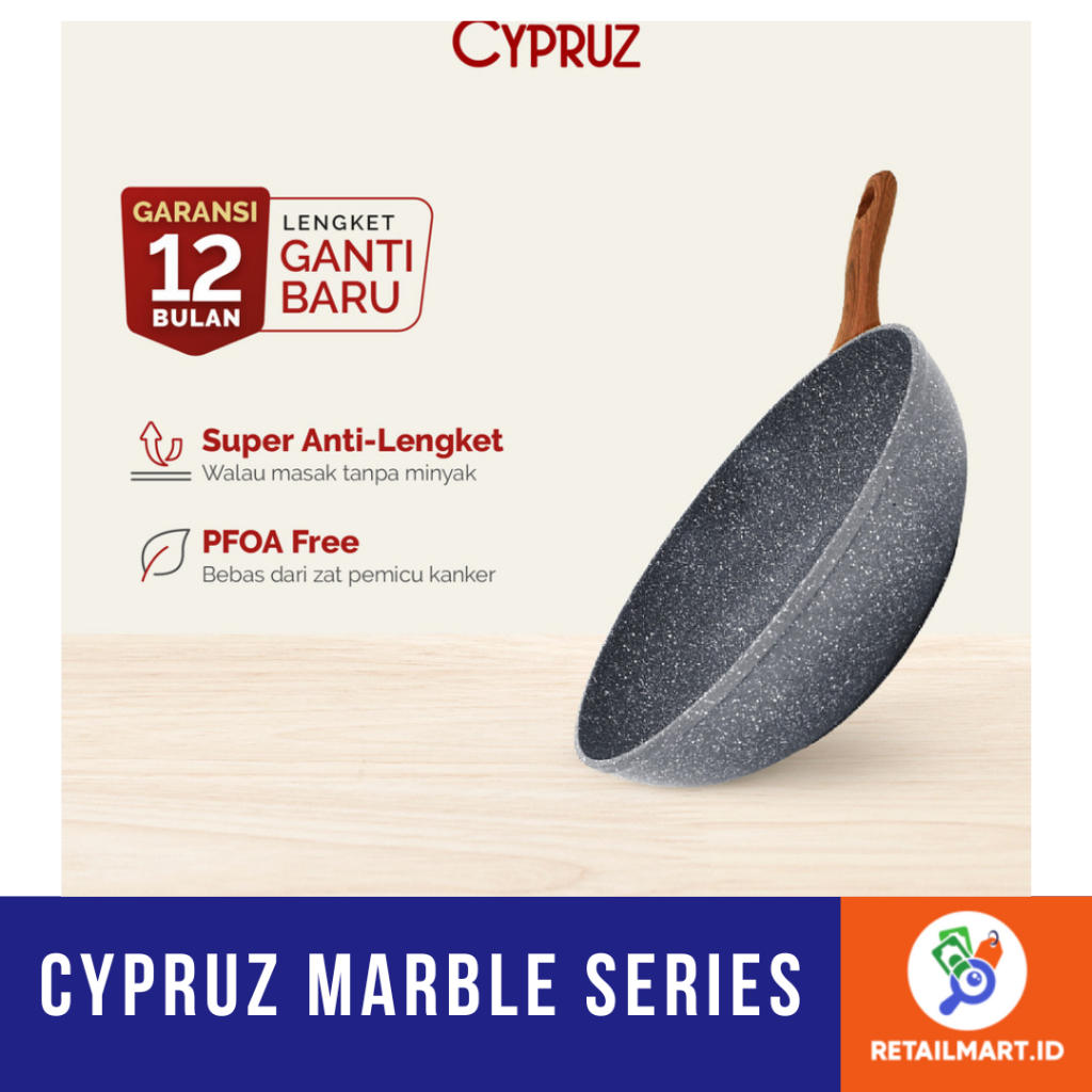 Jual CYPRUZ: FRY WOK MARBLE SERIES 20, 24, 26, 28 CM (ANTI LENGKET, MARBLE SERIES, INDUKSI ...