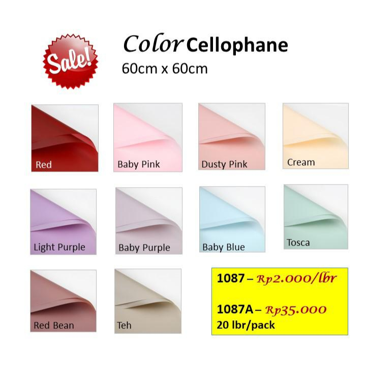 Jual Color Cellophane Matte Doff - flower wrap - kertas Bunga - barang ...