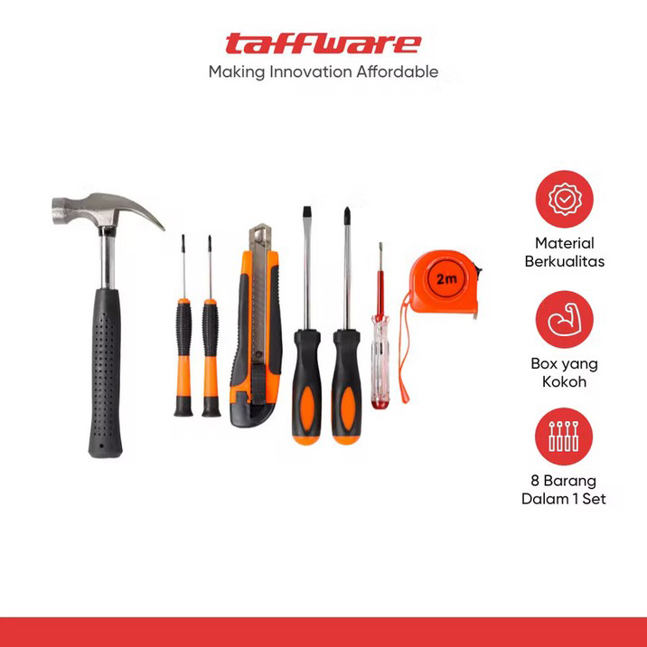 Jual Alat Set Perkakas Palu Obeng Cutter Meteran 8 in 1 taffware ...