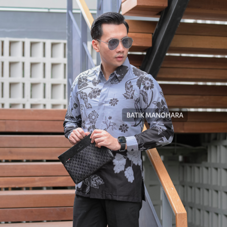 Jual BUNGA ABU Kemeja Batik Pria Dewasa Modern Premium Lengan Panjang ...