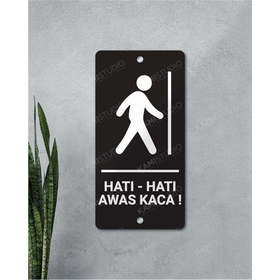 Jual TULISAN HATI HATI AWAS KACA 30X15 CM BAUT KACA POTRAIT/ SIGN BAUT ...