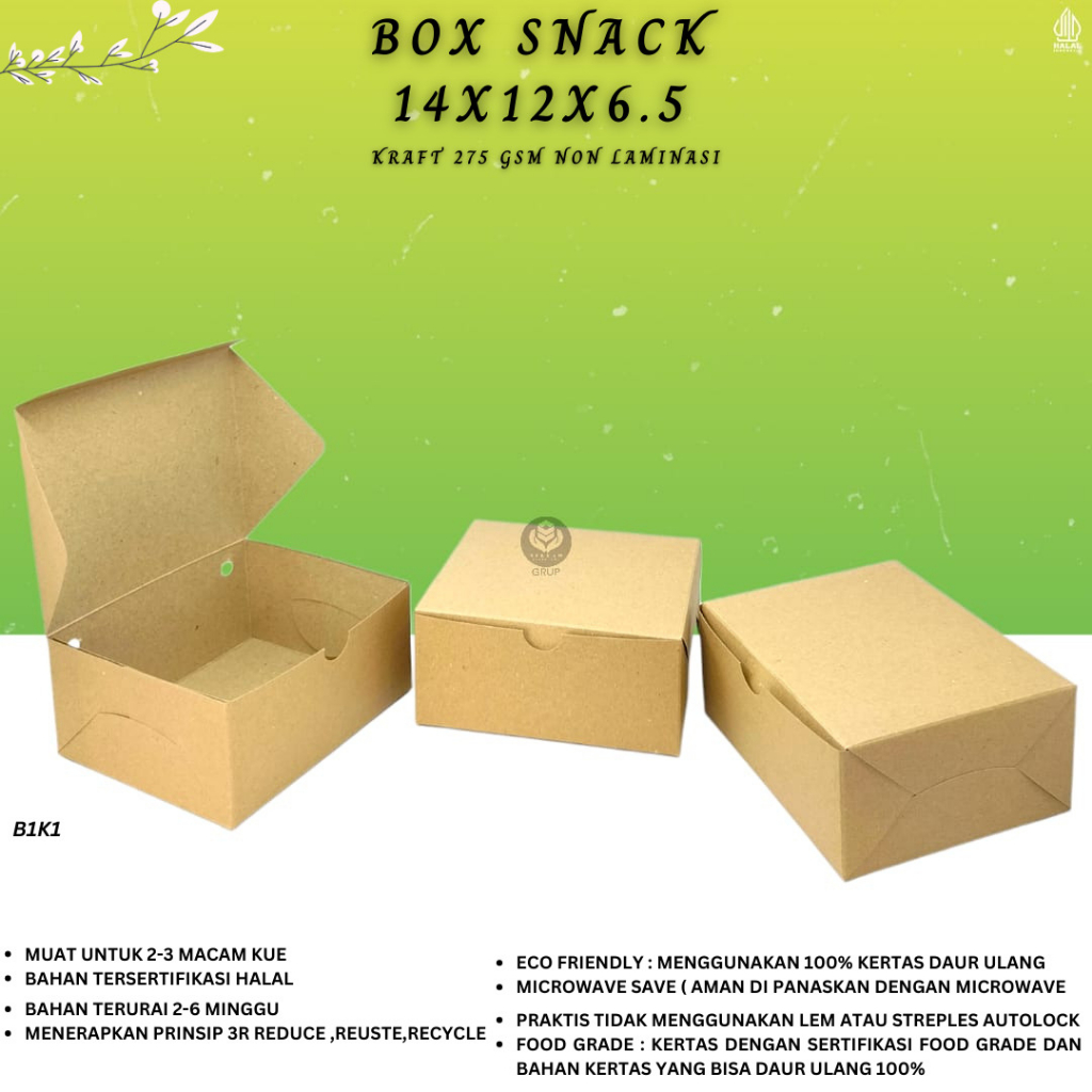 Jual Box Snack 14x12 Kraft Bahan 275 Gsm (B1-K1) | Shopee Indonesia