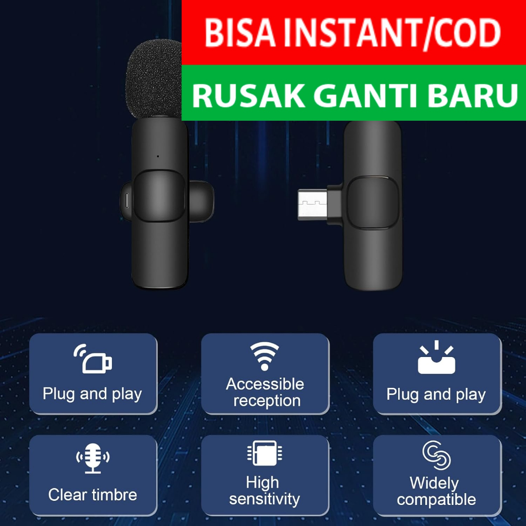 Jual (BISA INSTANT/COD) Microphone Mic Wireless Lavalier Mikrofon Tanpa ...
