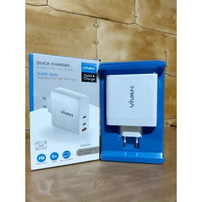 Jual Vivan gan04 140w 5A quick charghing 3 port charger white One ...