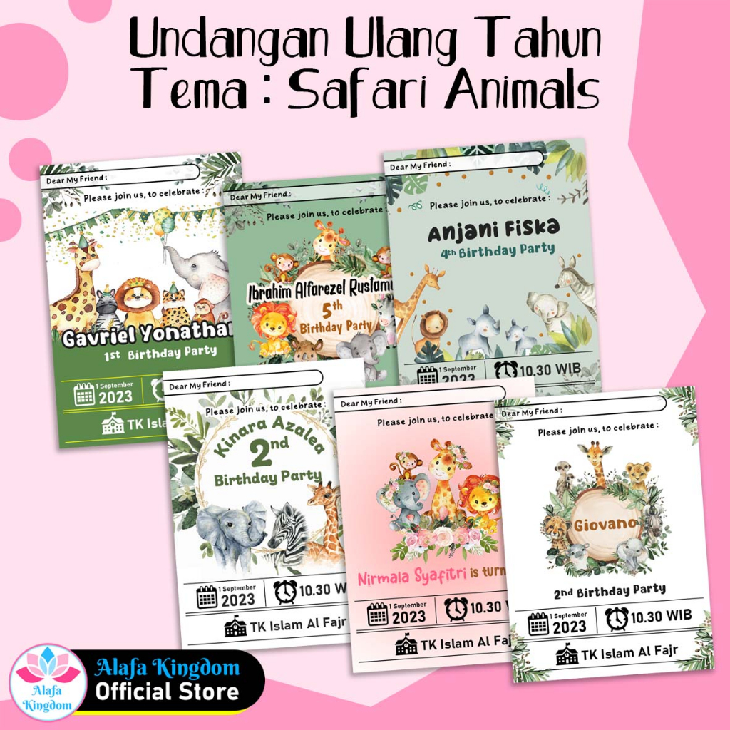 Jual alafakingdom - Undangan Ulang Tahun Ultah Anak Safari Animals ...