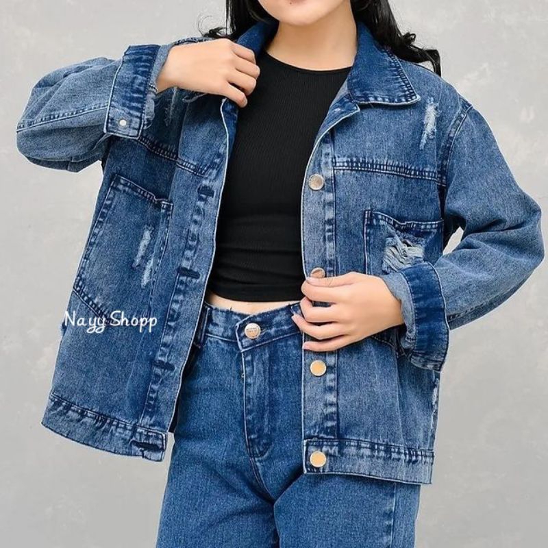 Jual Jaket Oversize Jeans Wanita Jaket Jeans Cewek Model Depan Sobek ...
