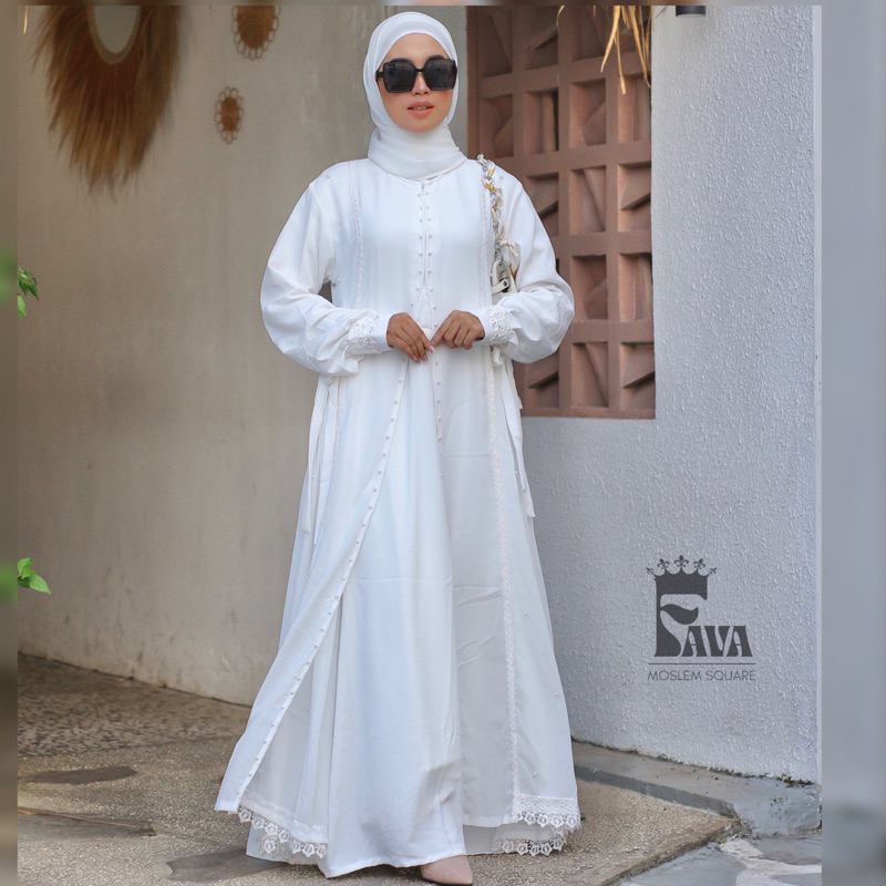 Jual Abaya Mihrimah full putih BW | Shopee Indonesia