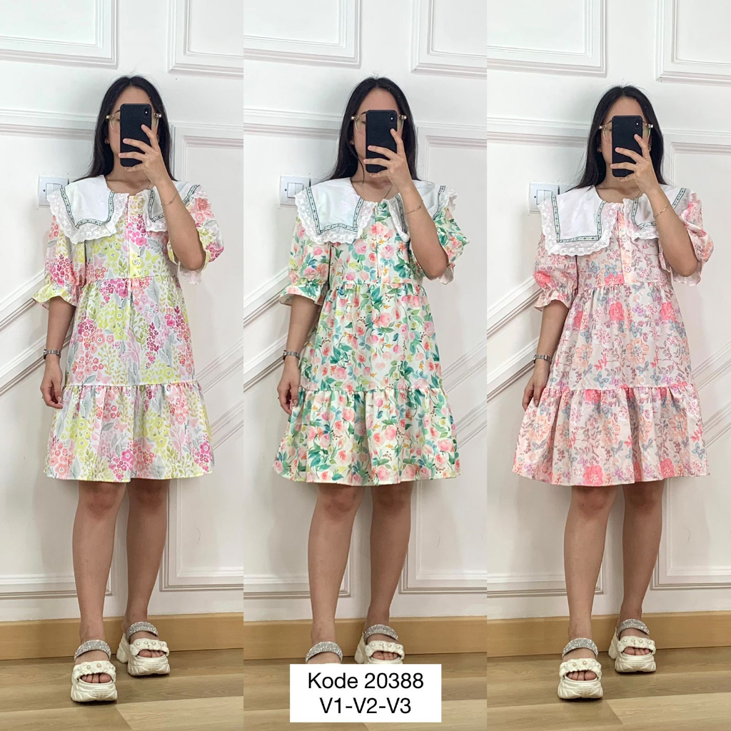 Jual 20388 DRESS BASIC BKK BABYDOLL KERAH RENDA MOTIF BUNGA VARIASI ...