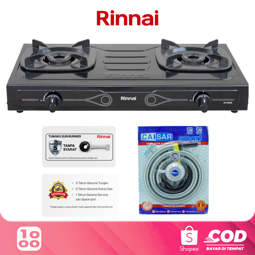 Jual Kompor Gas 2 Tungku Rinnai Plus Selang Regulator RI-202S | Shopee Indonesia