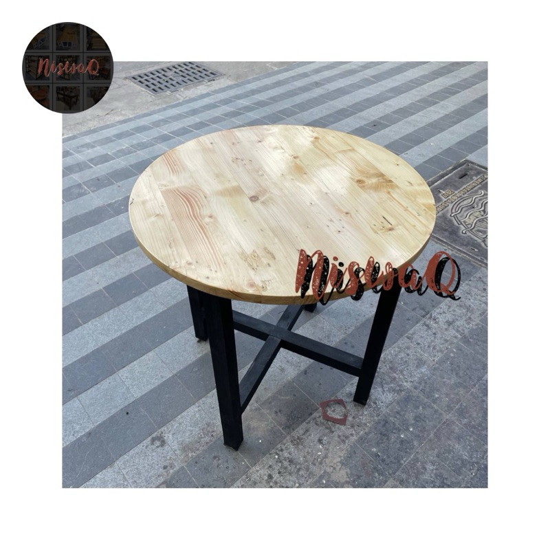 Jual Meja Bundar Minimalis Kayu Jati Belanda - Diameter 75 cm | Shopee ...