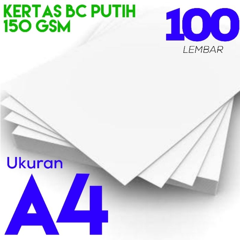 Jual [100 LBR] Kertas BC Putih 150 gsm ukuran A4 | isi 100 lembar ...