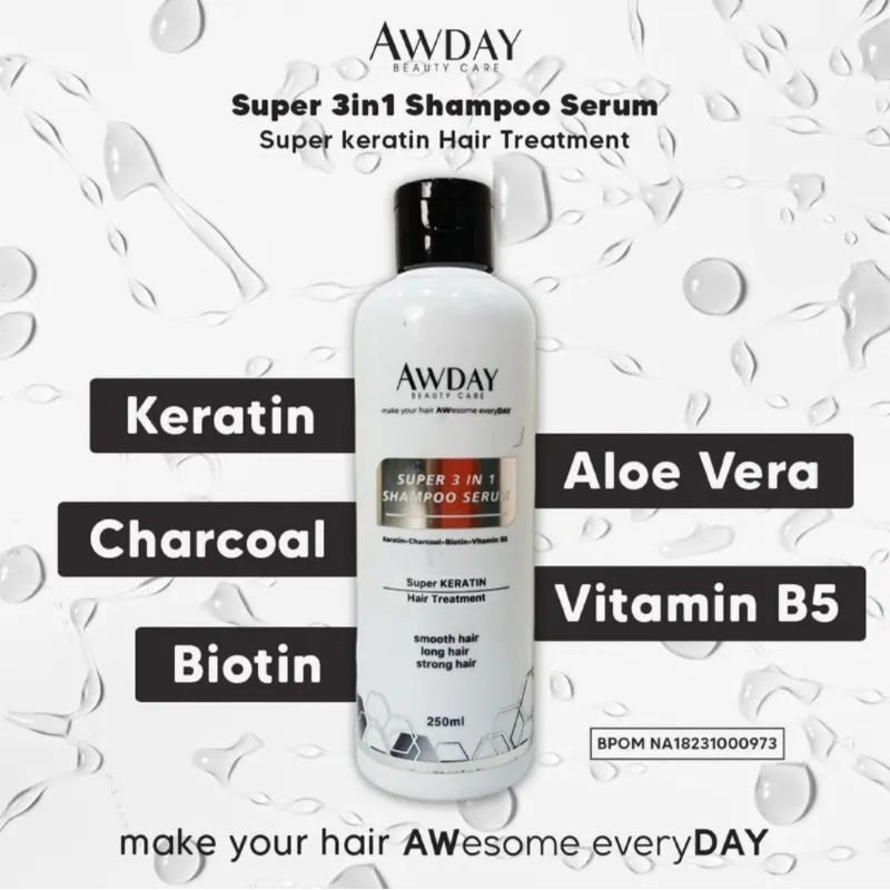 Jual Awday SUPER 3in1 Shampoo Serum Hair Keratin 250ML shampoo anti ...