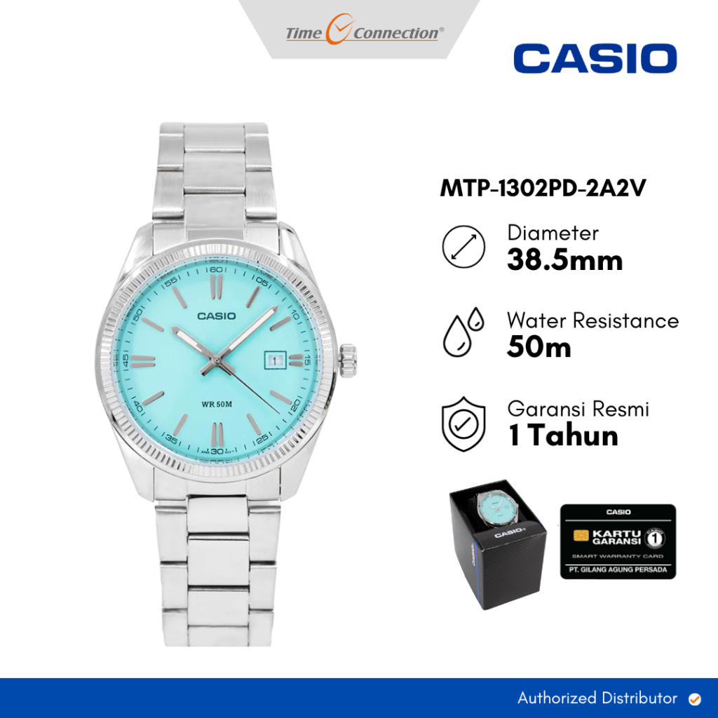 Jual Casio MTP-1302PD-2A2V Turquoise Blue Dial Original / Jam Tangan Pria Rantai Stainless Steel ...