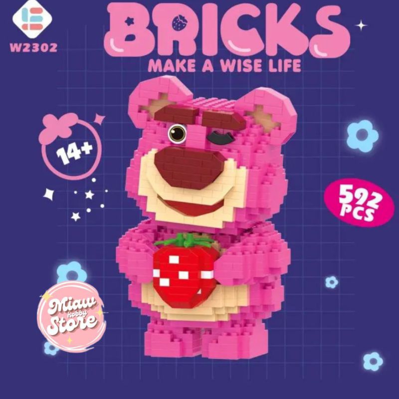 Jual Partikel Balok mainan Susun Bricks lotso bear strawberry | Shopee ...