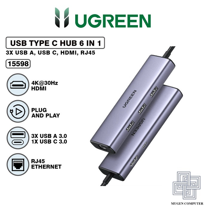 Jual UGREEN 15598 USB Hub Type-C to LAN / USB 3.0 / HDMI / USB-C 6 in 1 | Shopee Indonesia