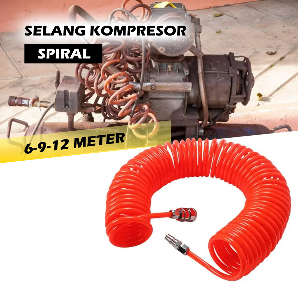 Jual Selang Angin Spiral Kompresor Recoil 6 9 12 Meter - Selang Angin Semprotan Kompresor - Hose ...