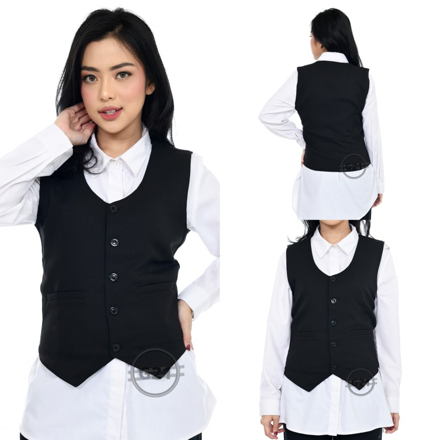 Jual Rompi Vest Jas Wanita Formal Hitam Slimfit Bahan Kerja Kantor ...