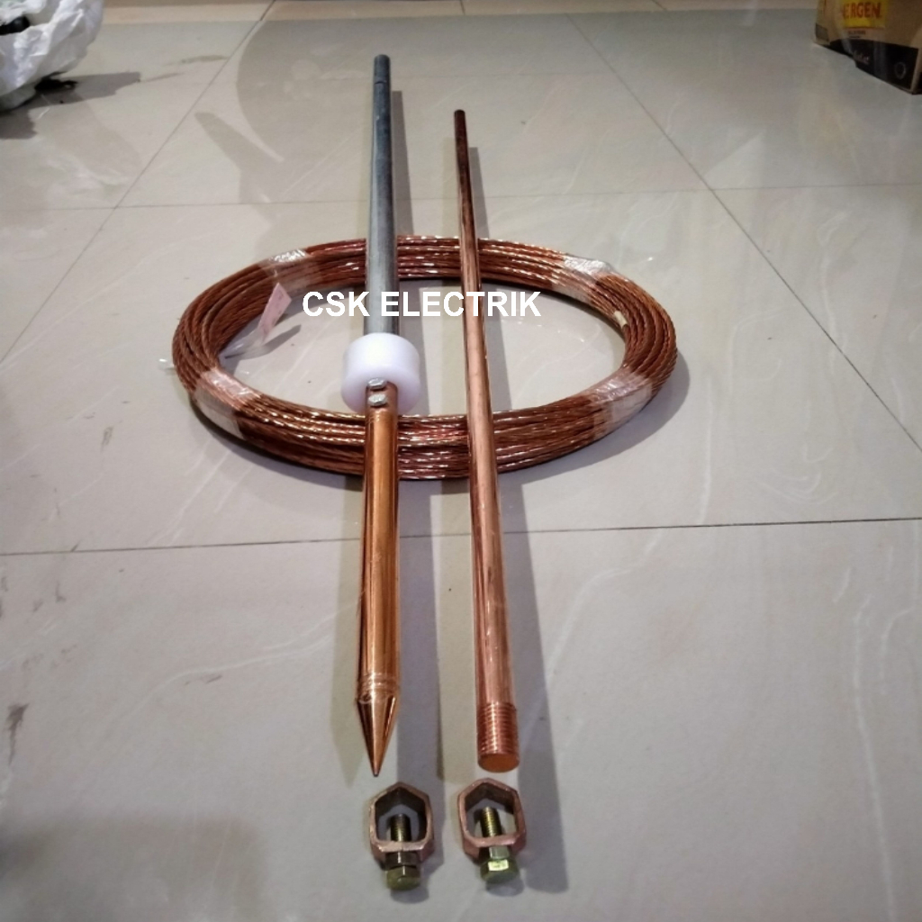 Jual Penangkal Petir Full Tembaga 1 Tombak + 25 Meter Kabel BC 50 Full ...