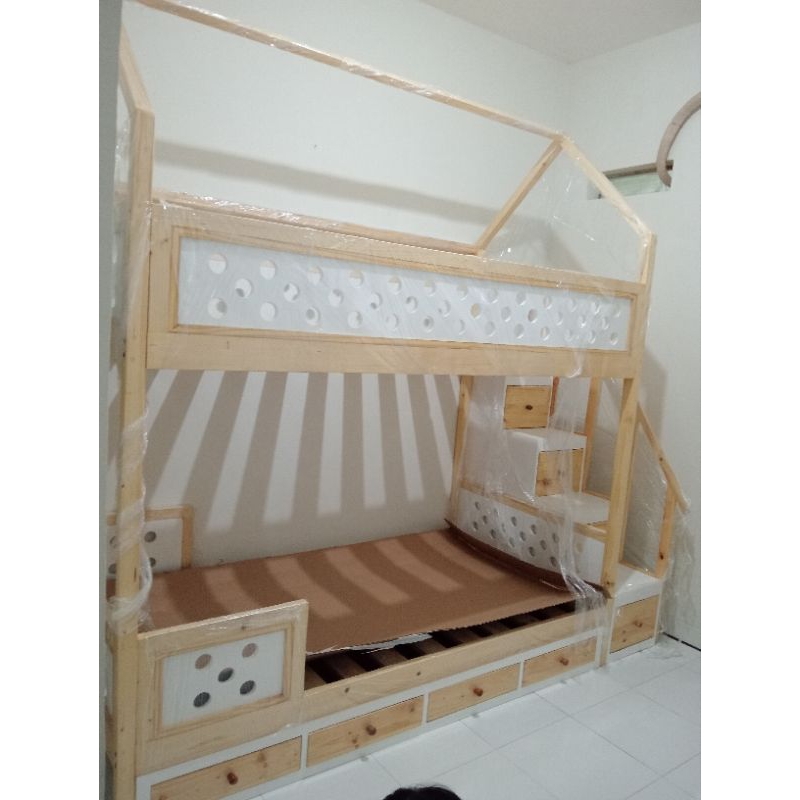 Jual Tempat Tidur Anak Tingkat Tangga Laci Laci Bawah Size