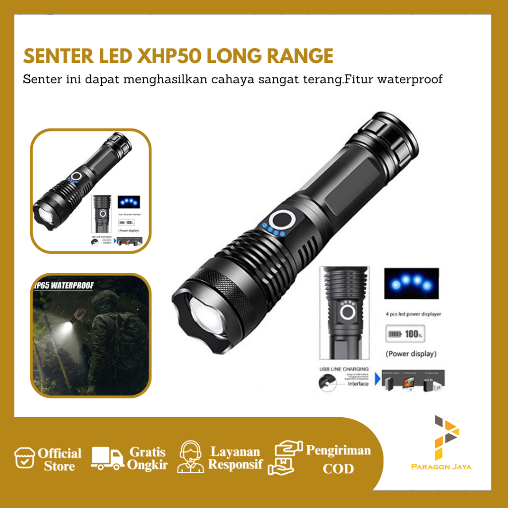 Jual Senter LED XHP50 Long Range Rechargeable USB P50 Police | Shopee ...