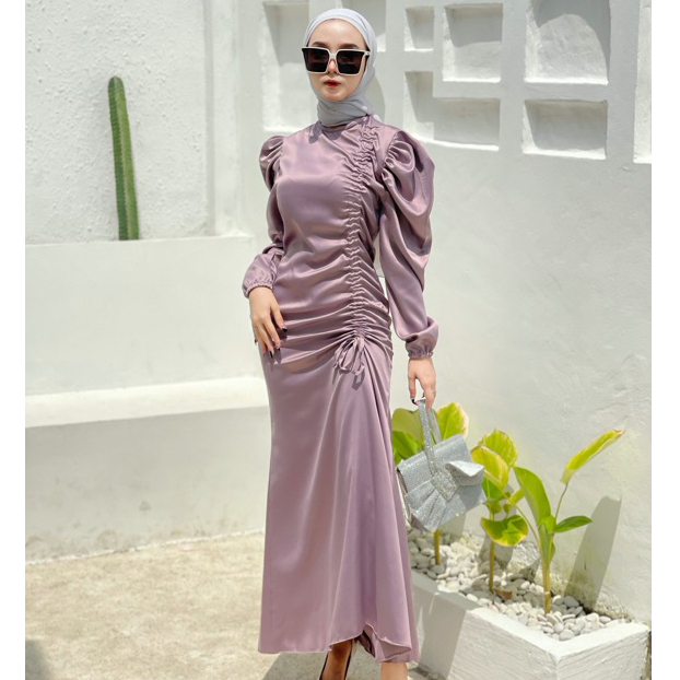 Jual Mimosa Dress Serut Samping Satin Silk Premium | Gamis Serut Wanita ...
