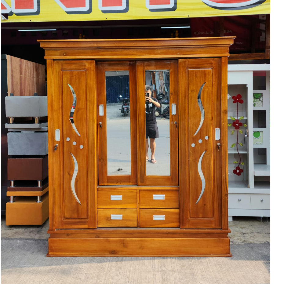 Jual Lemari Baju Kayu 4 Pintu Sleding | Shopee Indonesia