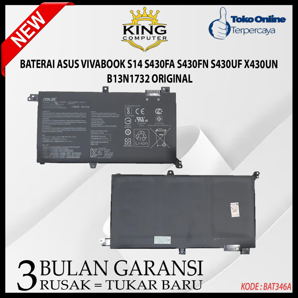 Jual Baterai ASUS VIVOBOOK S14 S430FA S430FN S430UF X430UN B13N1732 ORI | Shopee Indonesia