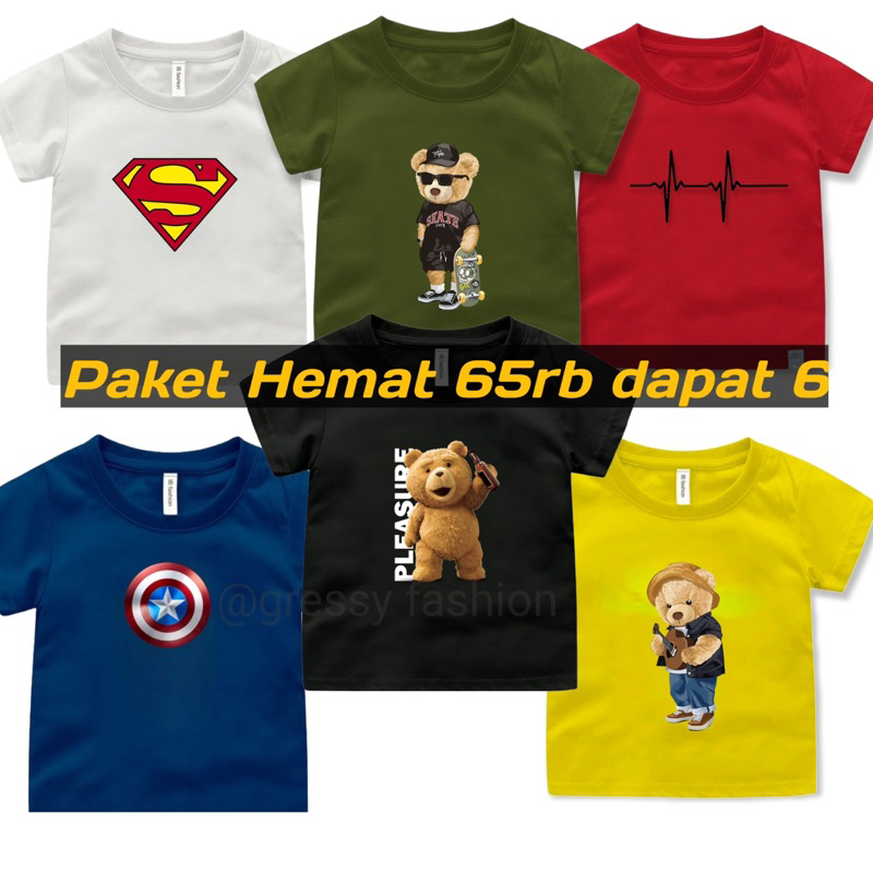 Jual kaos anak laki laki 65rb dapat 6/paket hemat kaos anak cewek cowok | Shopee Indonesia