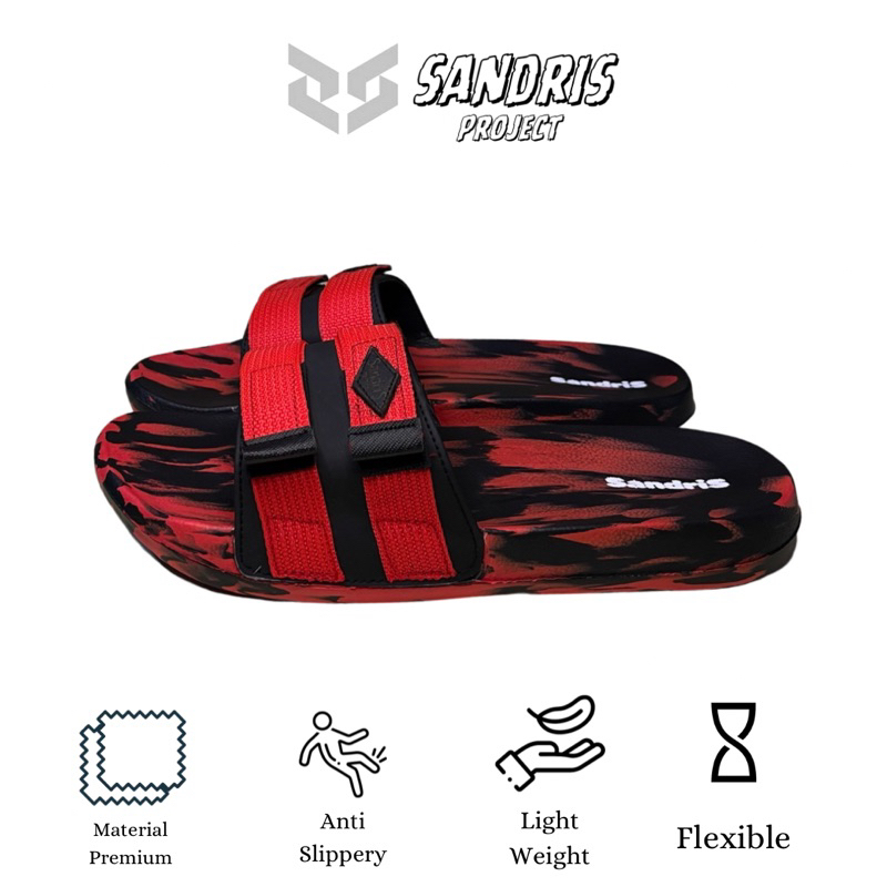Jual Sandris Project - Modello Red Black | Sandal Slipper | Sandal Pria ...