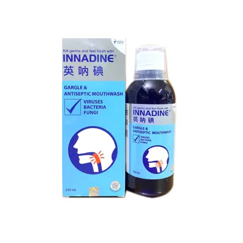 Jual Innadine Gargle & Antiseptic Mouthwash 250 ml | Shopee Indonesia